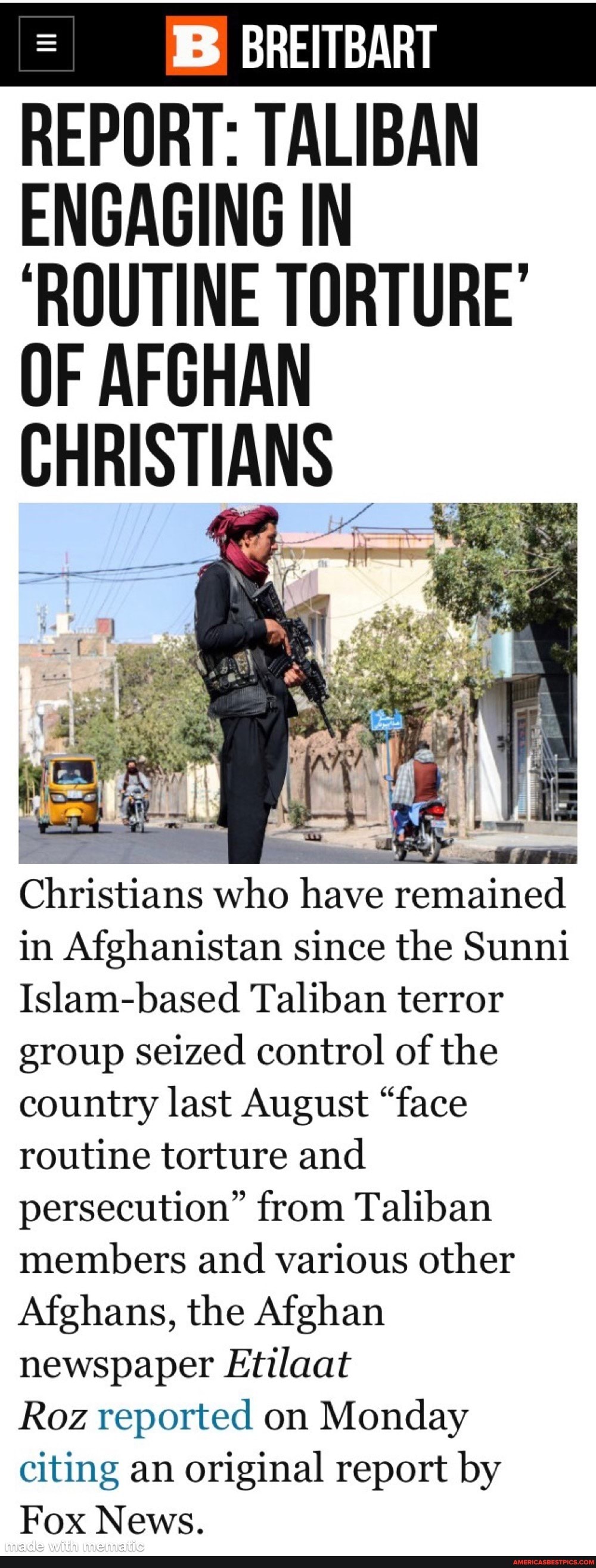 BREITBART REPORT: TALIBAN ENGAGING IN 'ROUTINE TORTURE' OF AFGHAN ...