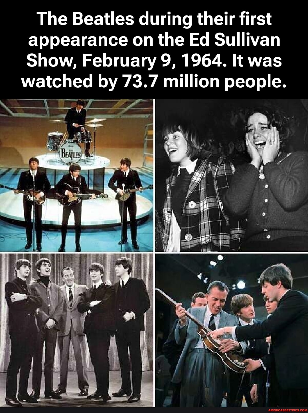 The Beatles during their first appearance on the Ed Sullivan Show ...