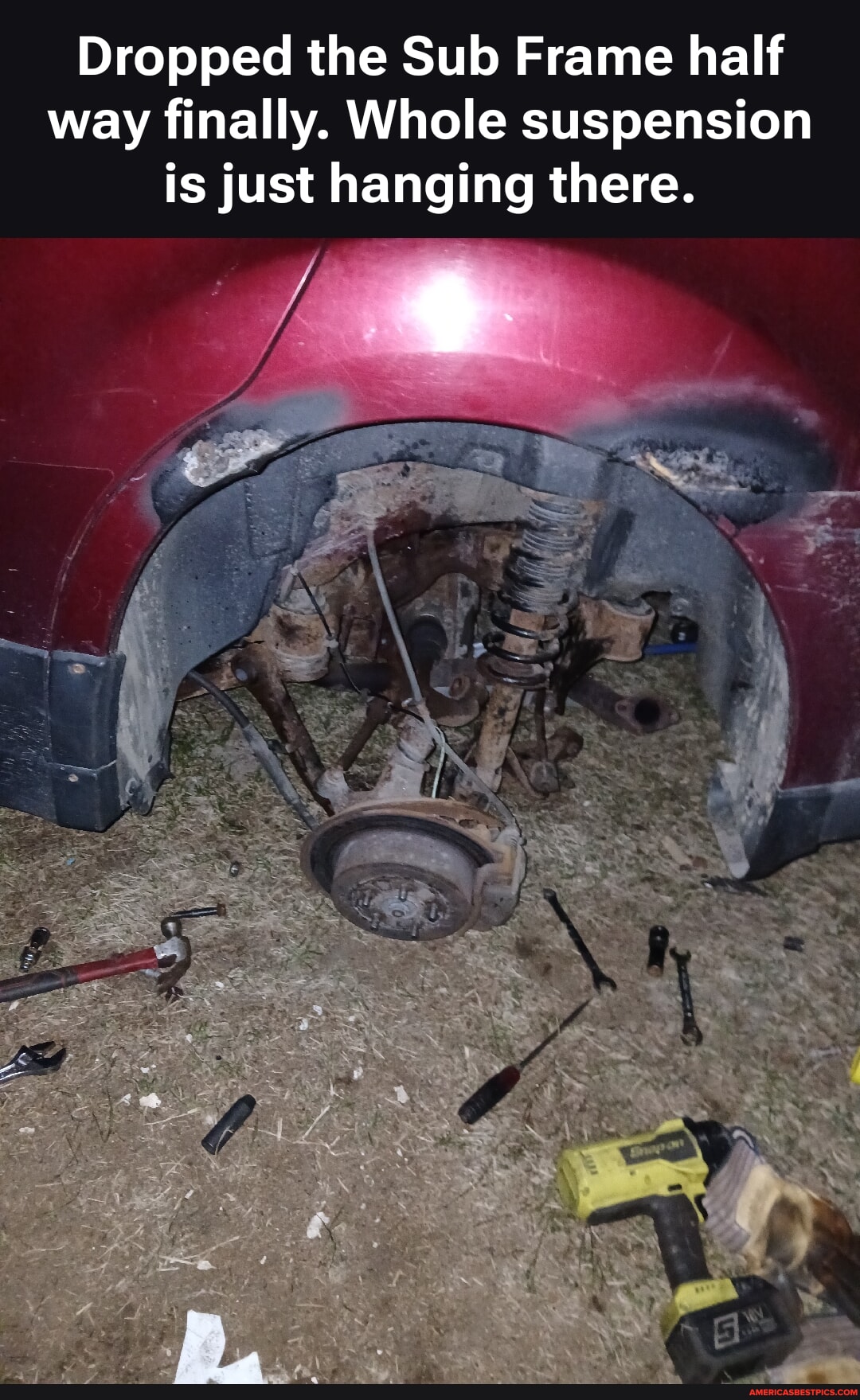 Dropped the Sub Frame half way finally. Whole suspension is just ...