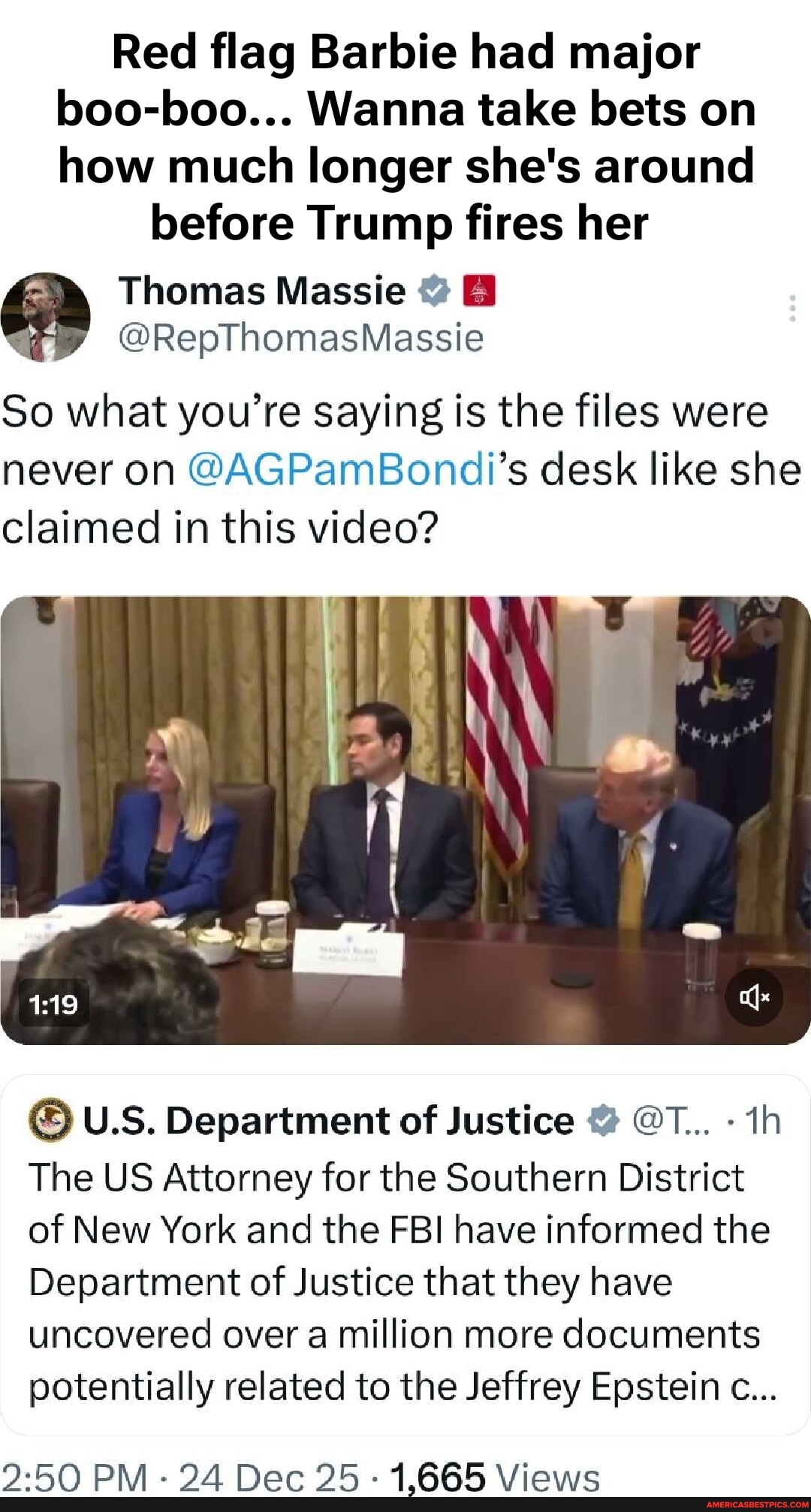 Red flag Barbie had major boo-boo... Wanna take bets on how much longer ...