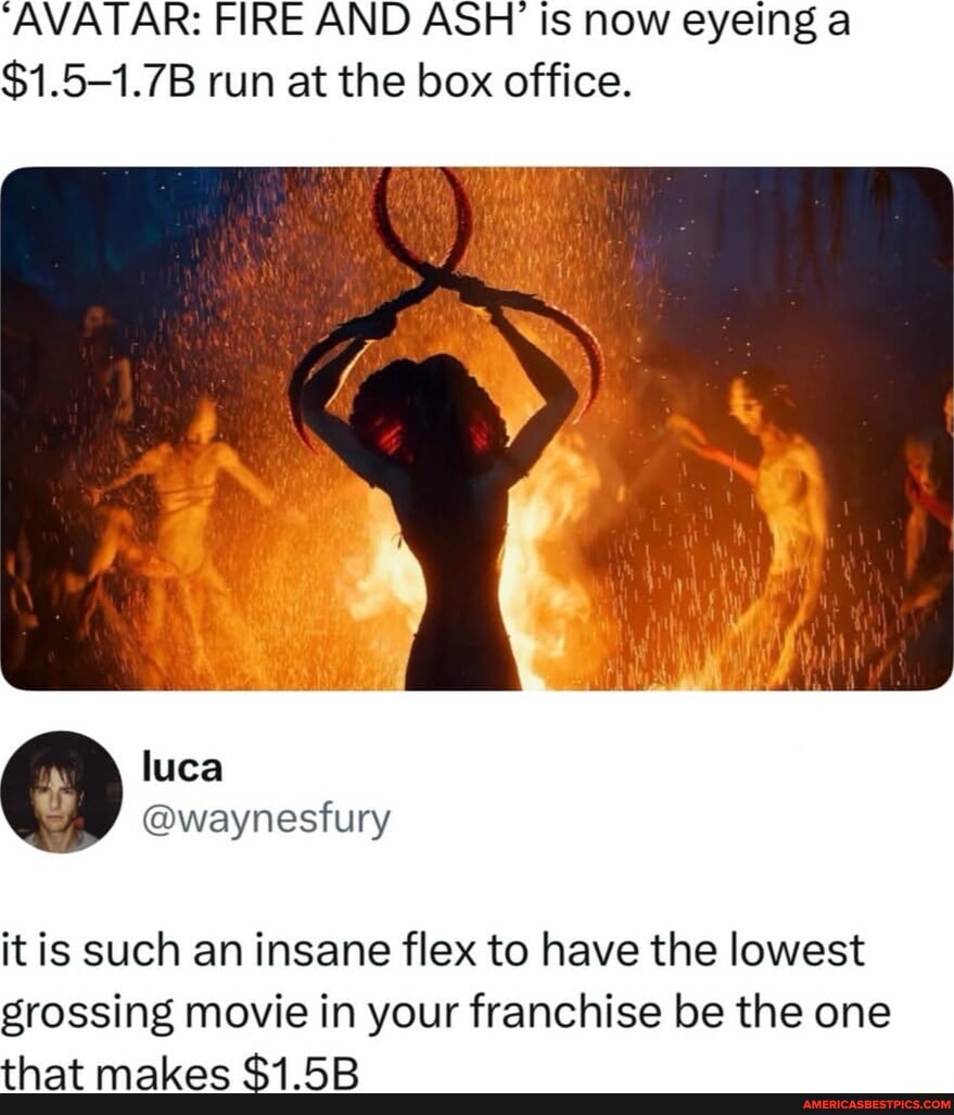 "AVATAR: FIRE AND ASH is now eyeing a $1.5-1.7B run at the box office ...