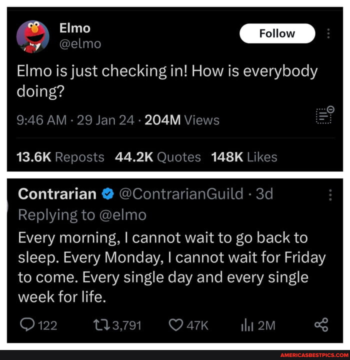 Elmo @elmo Elmo is just checking in! How is everybody doing? AM - 29 ...