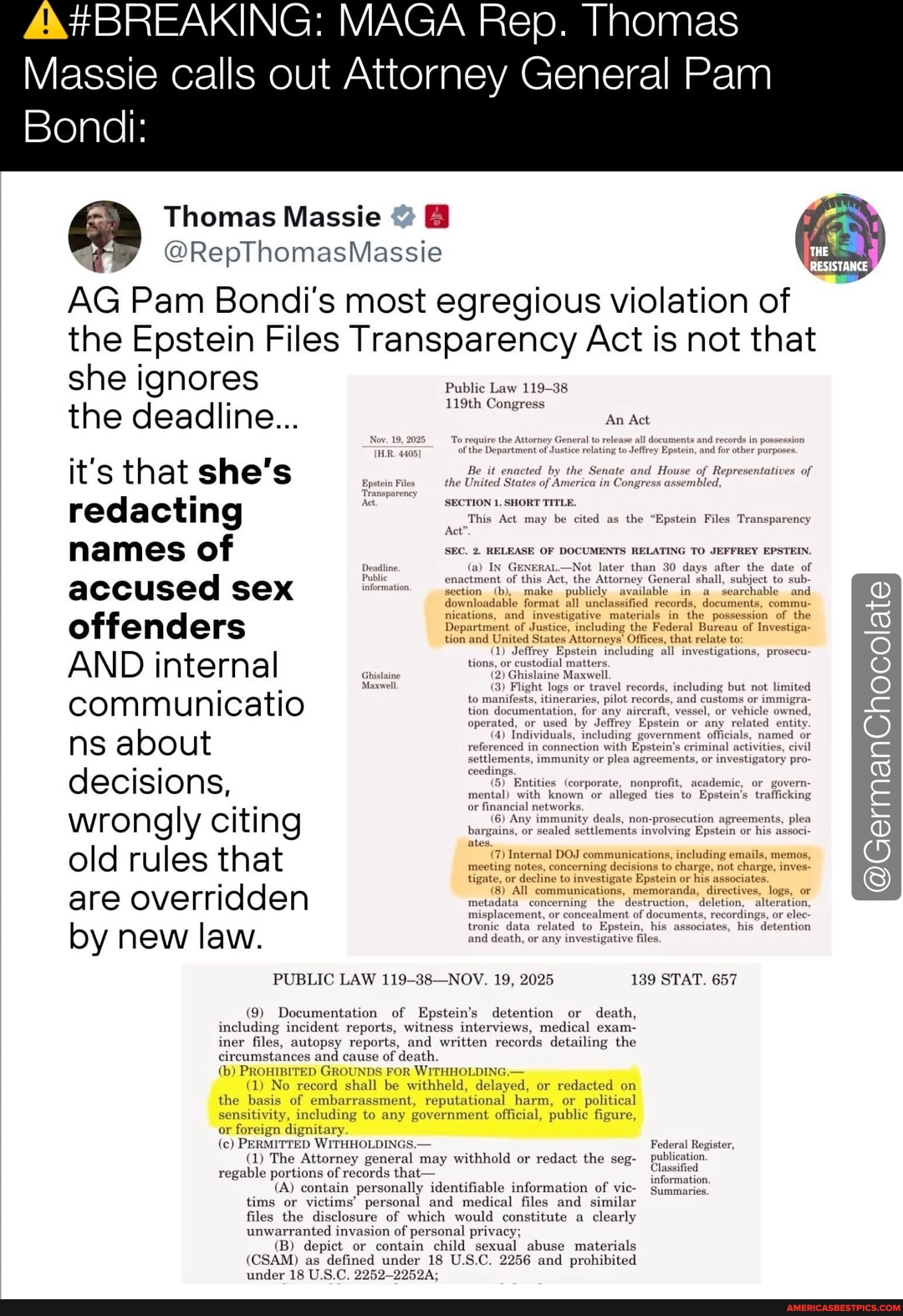 #BREAKING: MAGA Rep. Thomas Massie calls out Attorney General Pam Bond ...