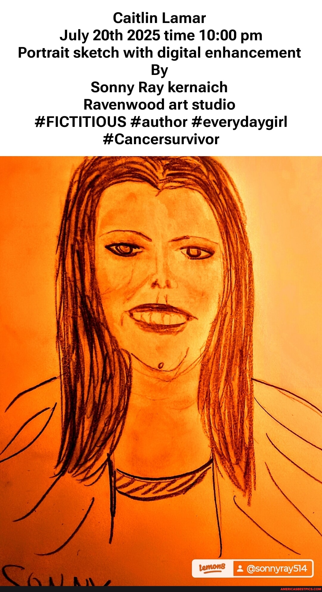 Caitlin Lamar July 20th 2025 time pm Portrait sketch with digital ...