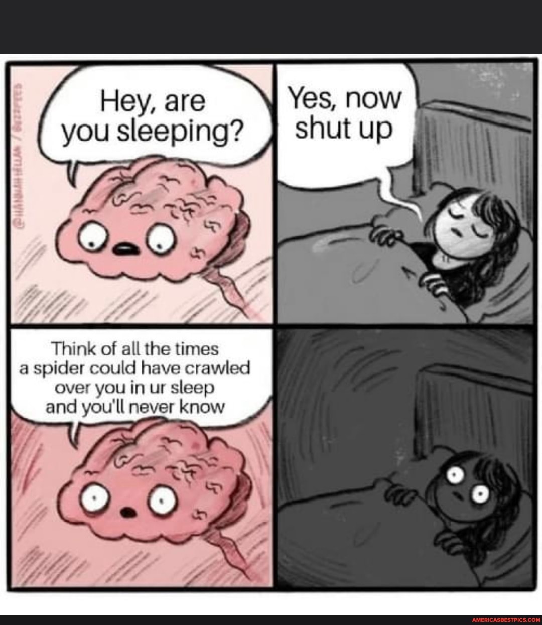 Hey, are now Think of all the times a spider could have crawled over ...