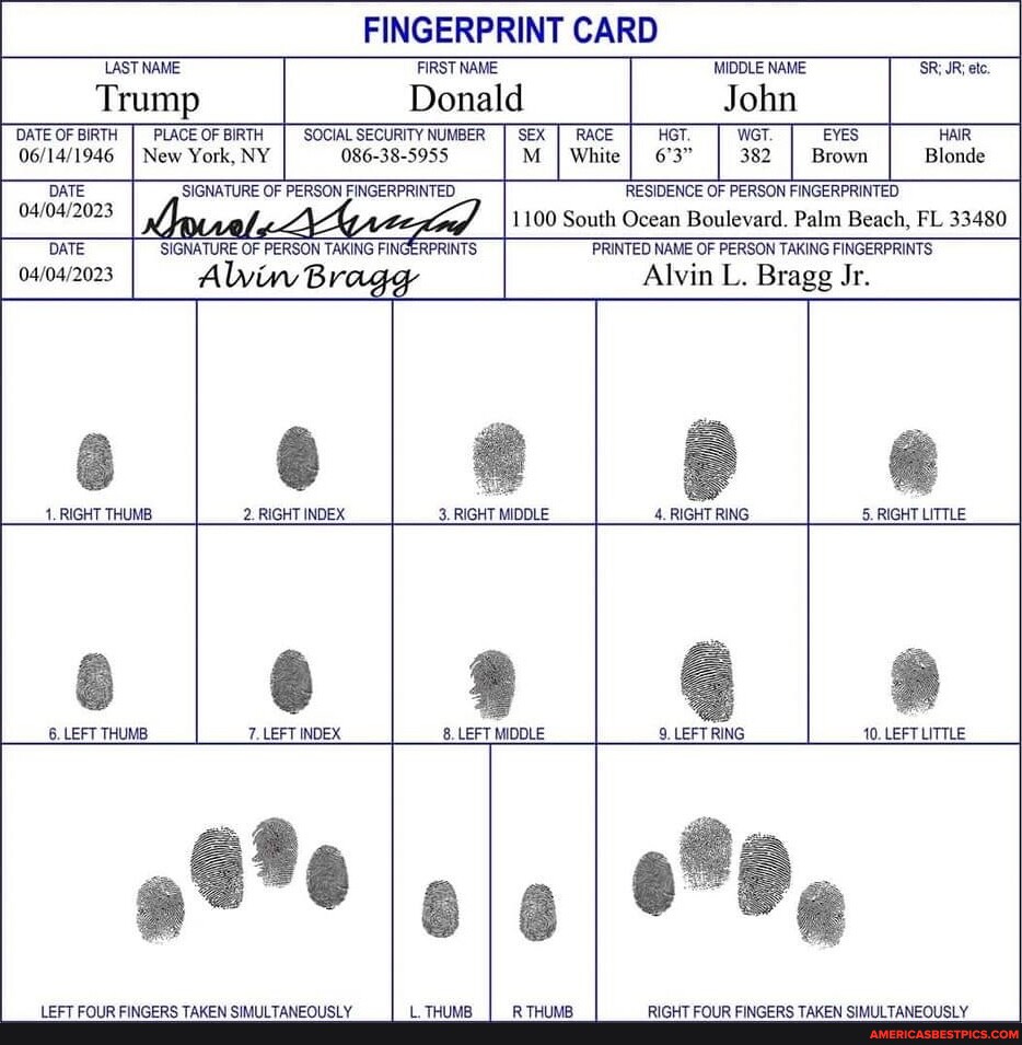 FINGERPRINT CARD LAST NAME FIRST NAME MIDDLE NAME 'SR; JR; etc. Trump ...