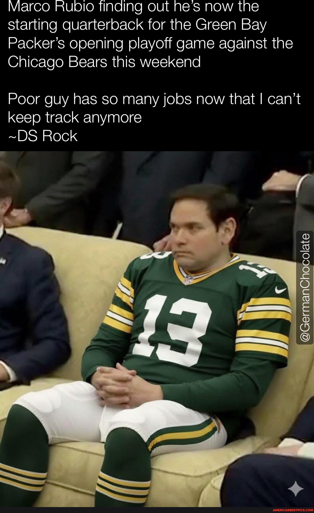 Marco Rubio finding out he's now the starting quarterback for the Green ...