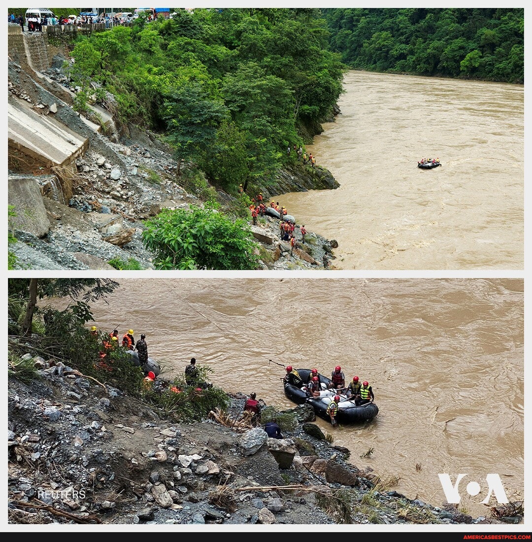 Members of rescue team search for the passenger buses that fell into ...