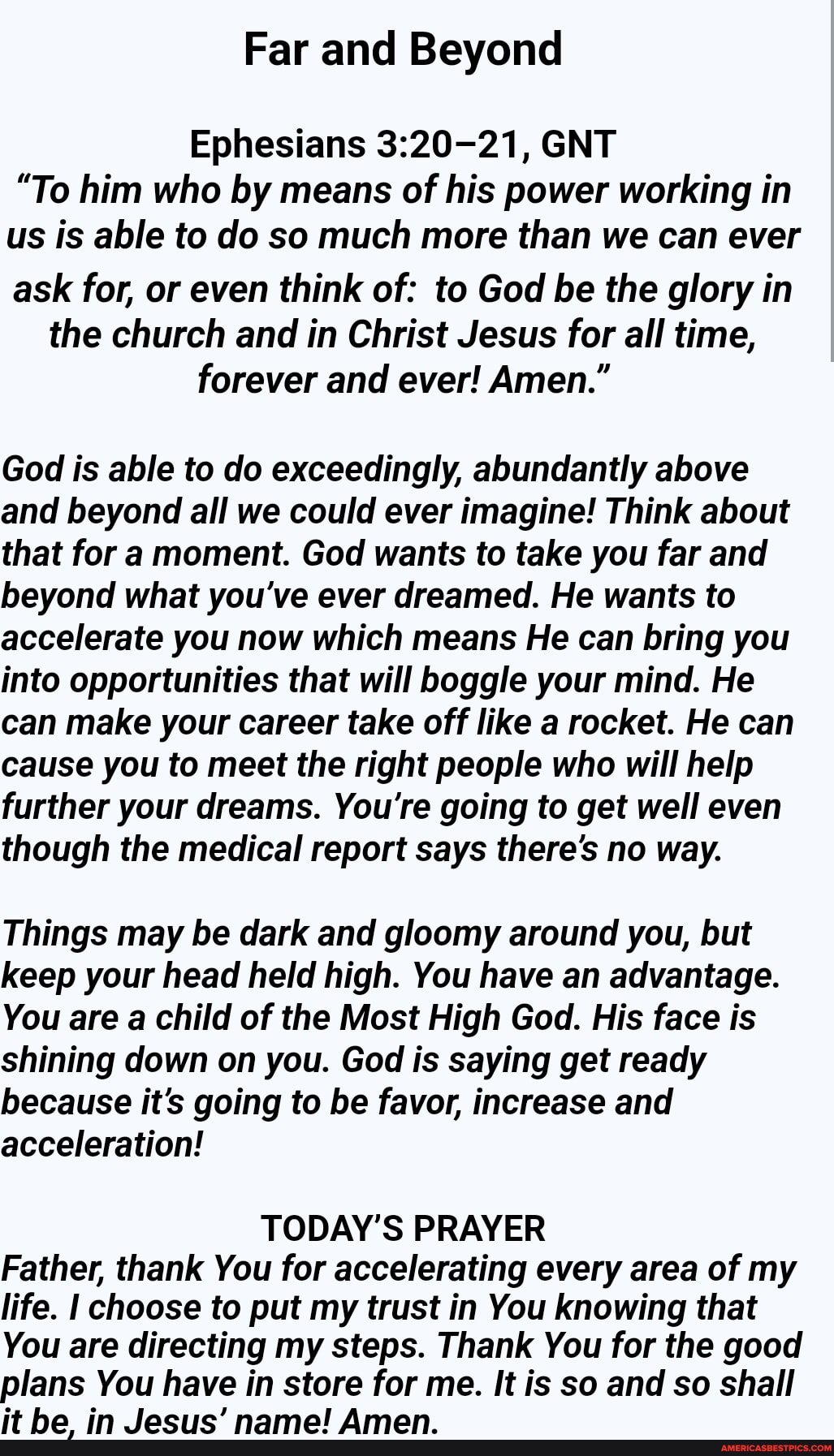 Far and Beyond Ephesians GNT "To him who by means of his power working ...
