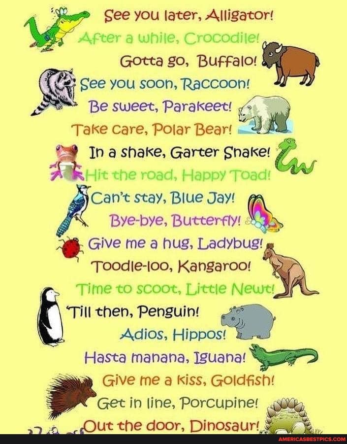 See you later, Alligator! While, Crocodile! Gotta go, Buffalo! you soon ...