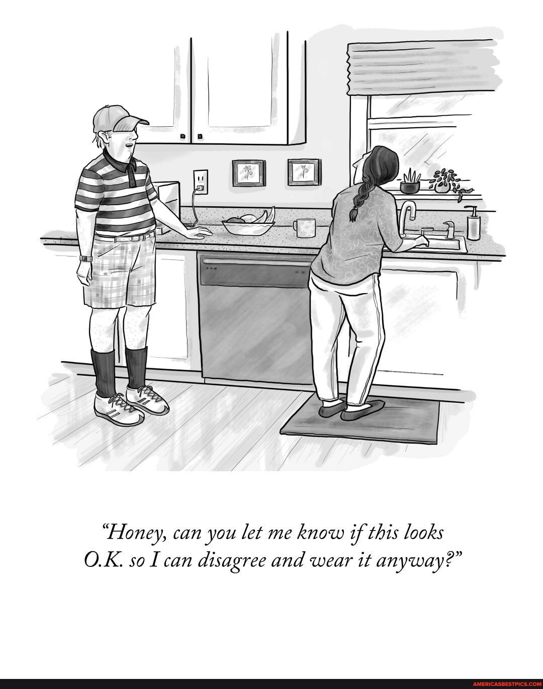 A cartoon by @teresaburnsparkhurst. #NewYorkerCartoons - "Honey, can ...