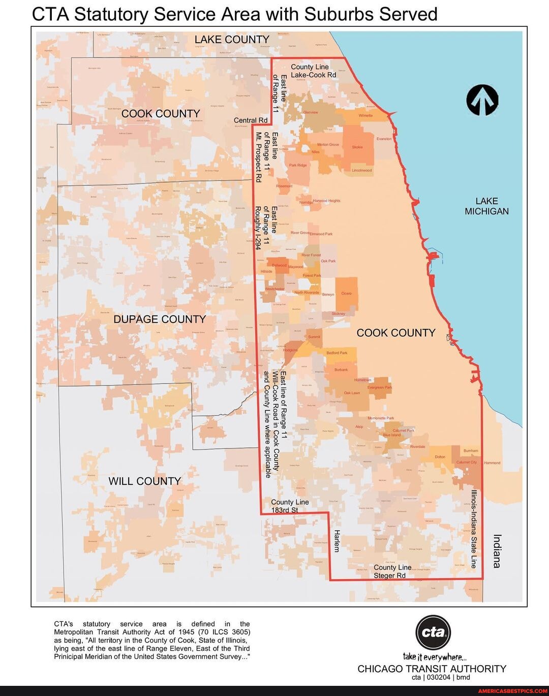 The ideal city limits of Chicago - CTA Statutory Service Area with ...
