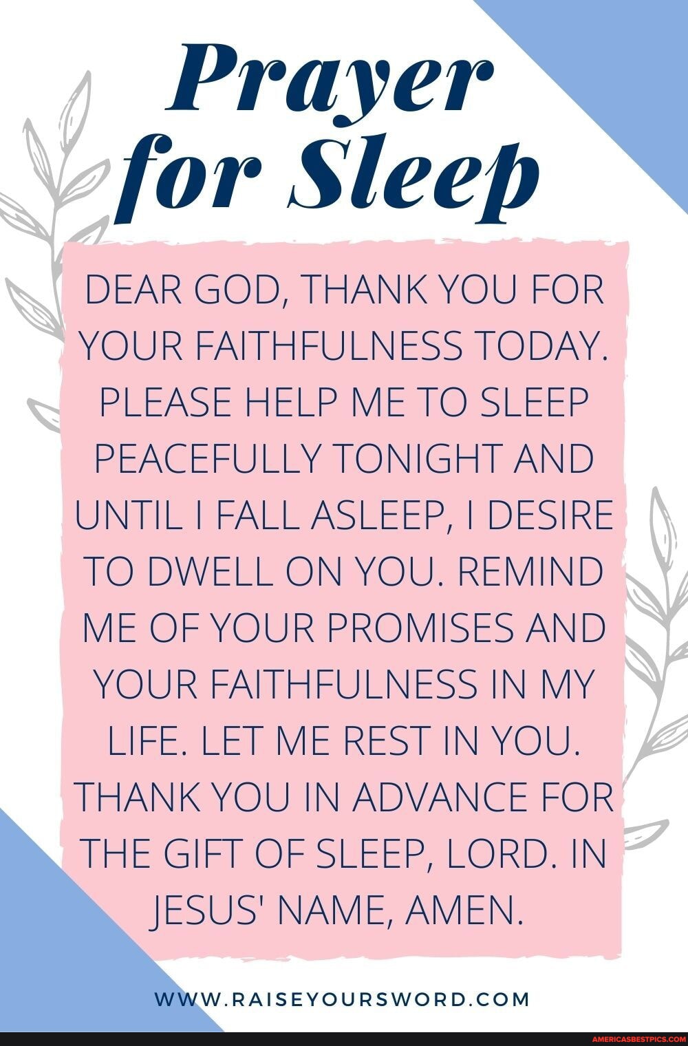 Prayer for Sleep DEAR GOD, THANK YOU FOR YOUR FAITHFULNESS TODAY ...