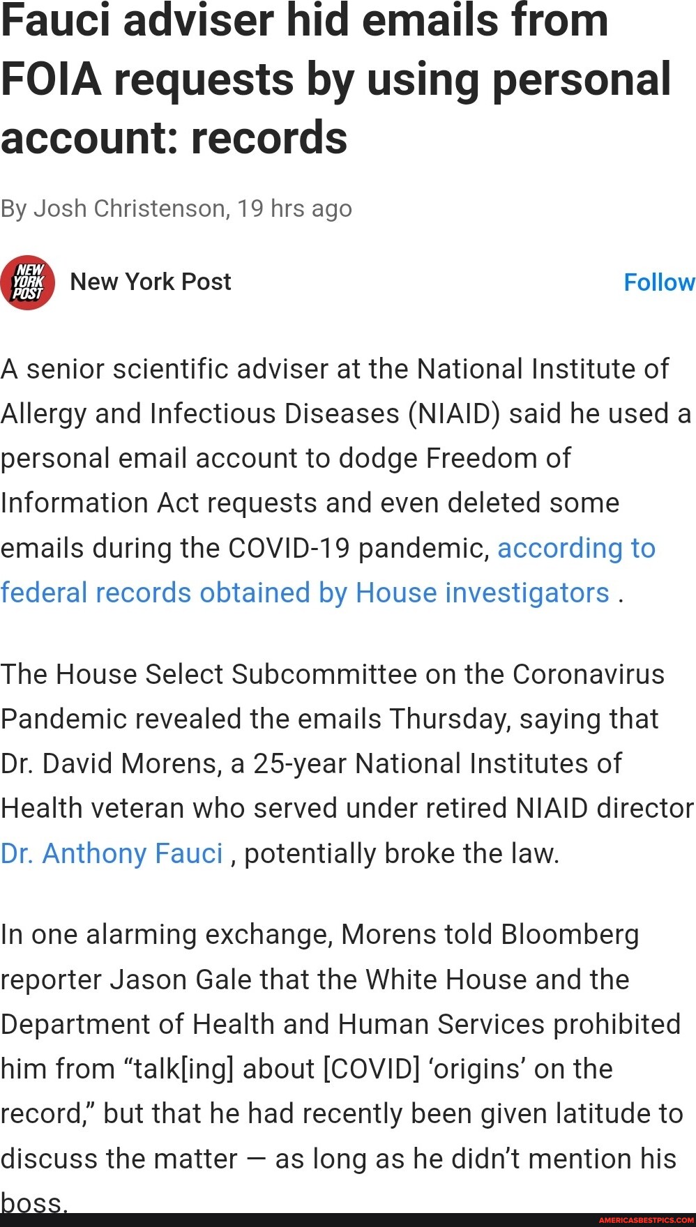 Fauci adviser hid emails from FOIA requests by using personal account ...