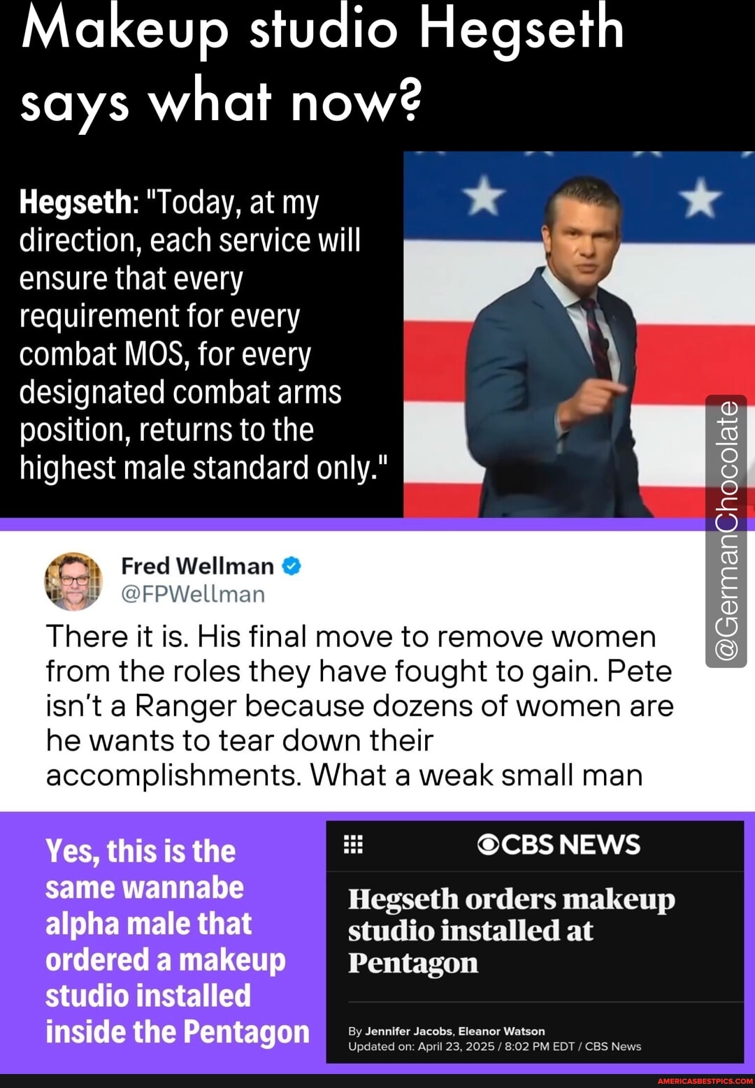 Makeup studio Hegseth says what now? Hegseth: "Today, at my direction ...