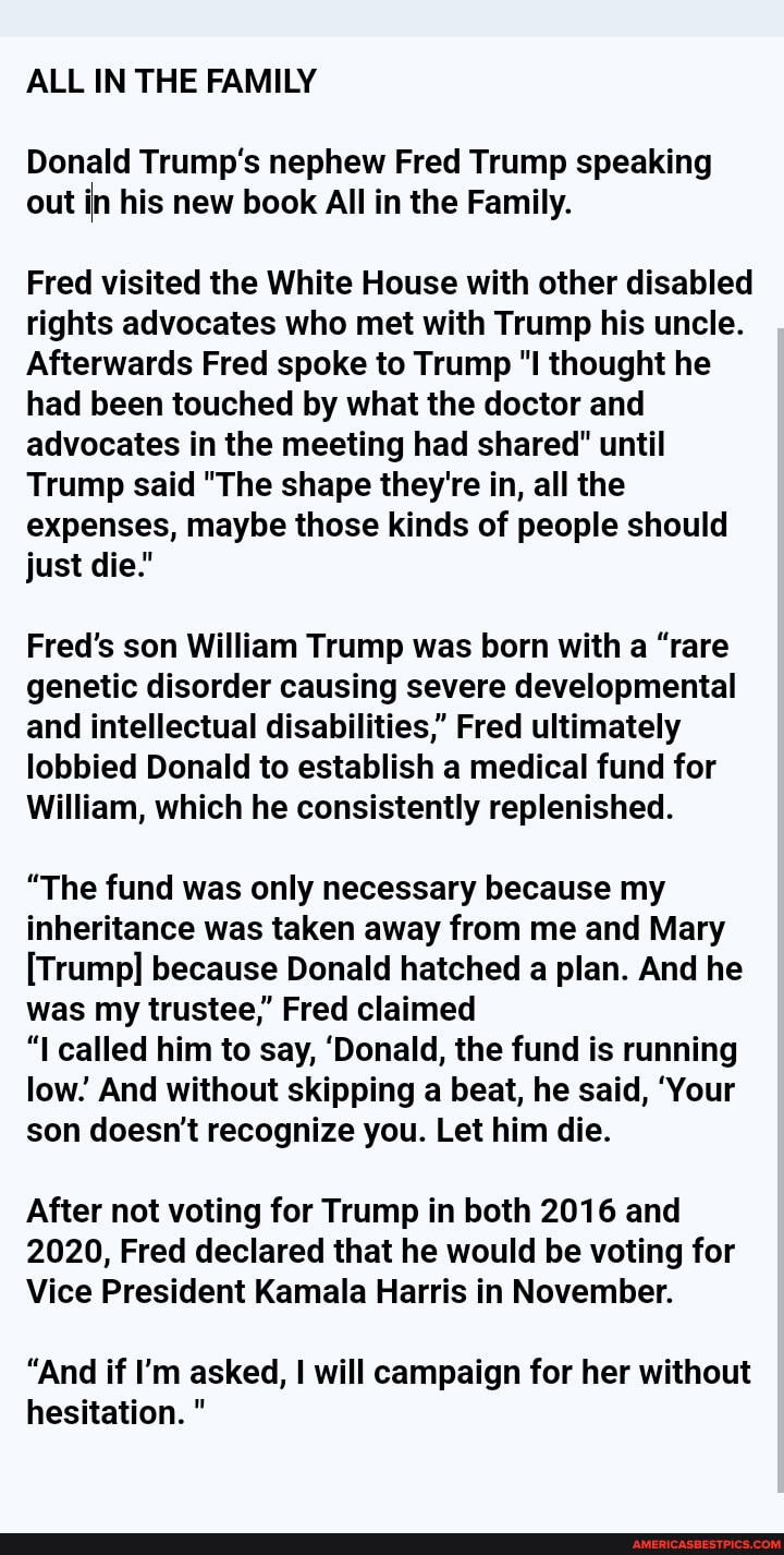 ALL IN THE FAMILY Donald Trump's nephew Fred Trump speaking out in his ...