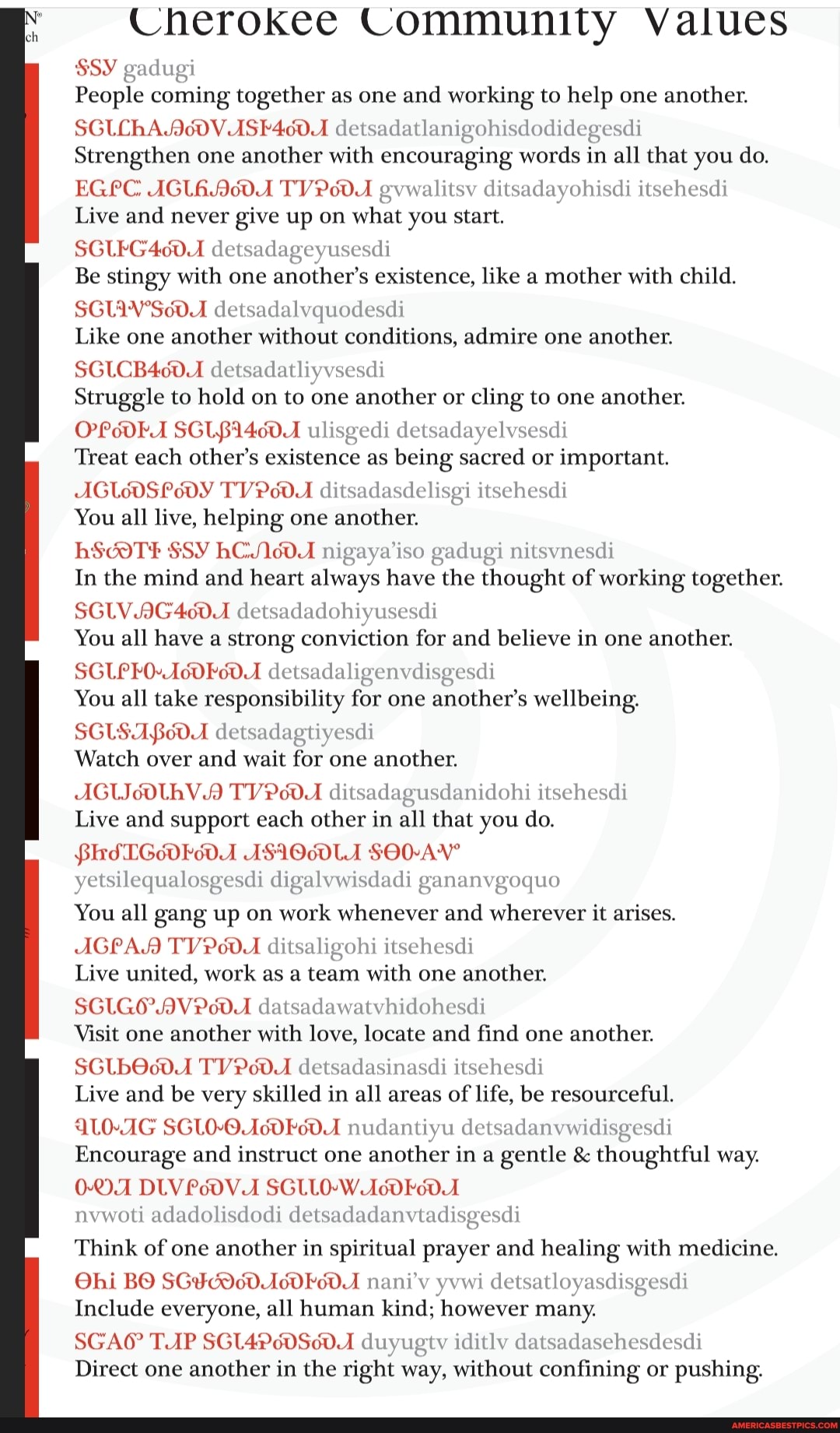 Cherokee Community Values SSS: People coming together as one and ...
