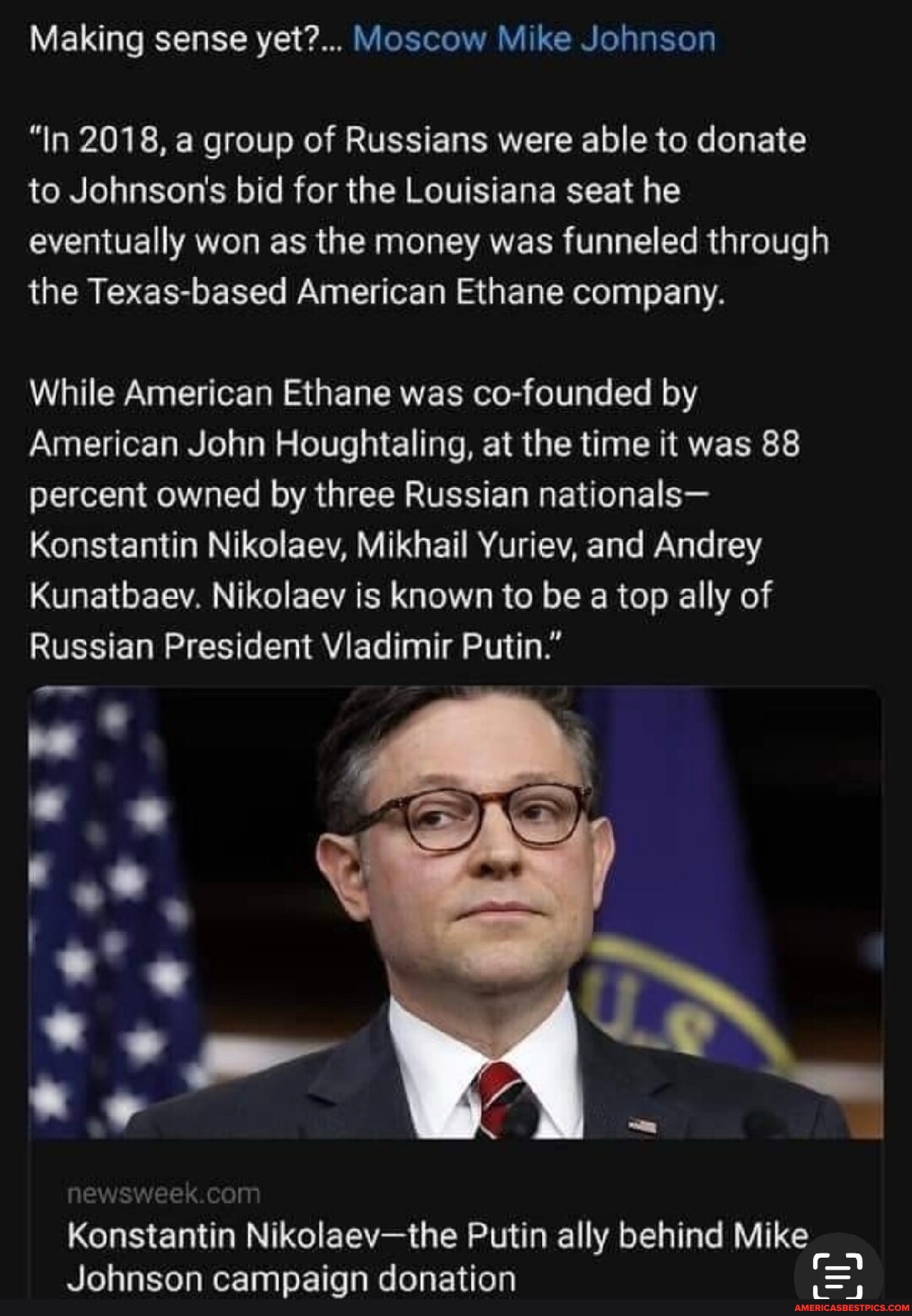 Making sense yet?... Moscow Mike Johnson "In 2018, a group of Russians ...