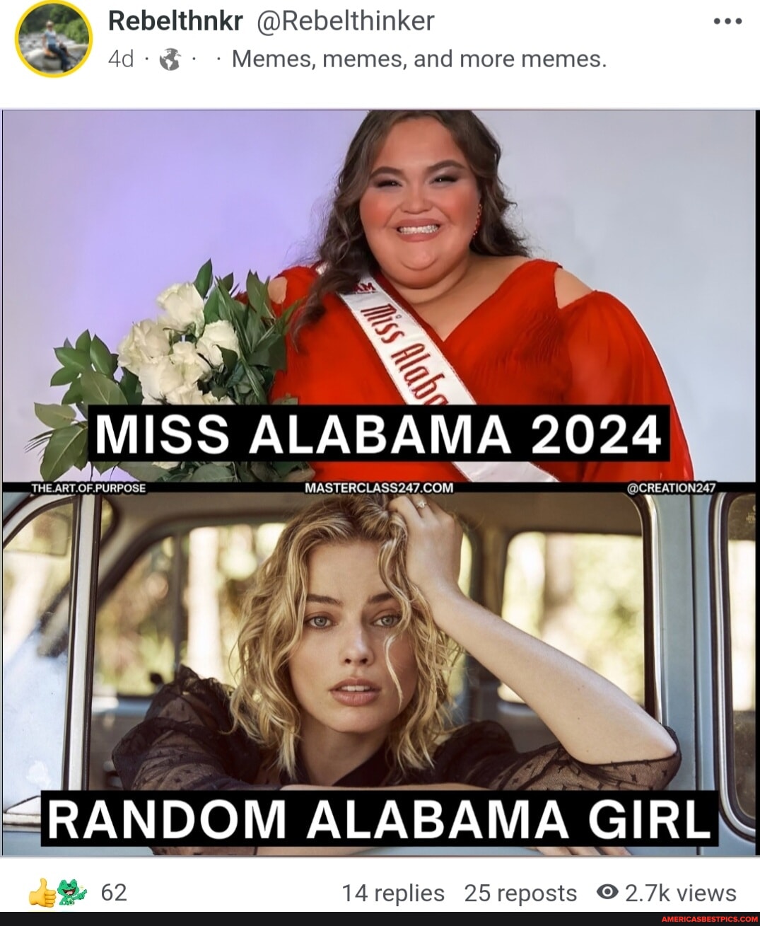 Rebelthnkr @Rebelthinker - Memes, memes, and more memes. MISS ALABAMA ...