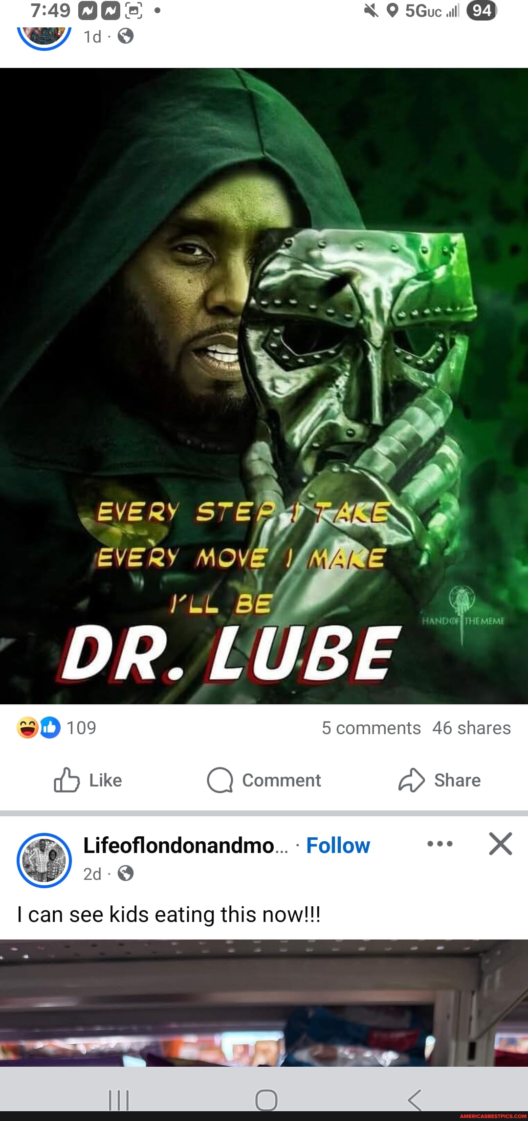 5Guc EVERY EVERY el BE DR. LUBE @D 109 5 comments 46 shares Like Comment Share od Follow I can ...