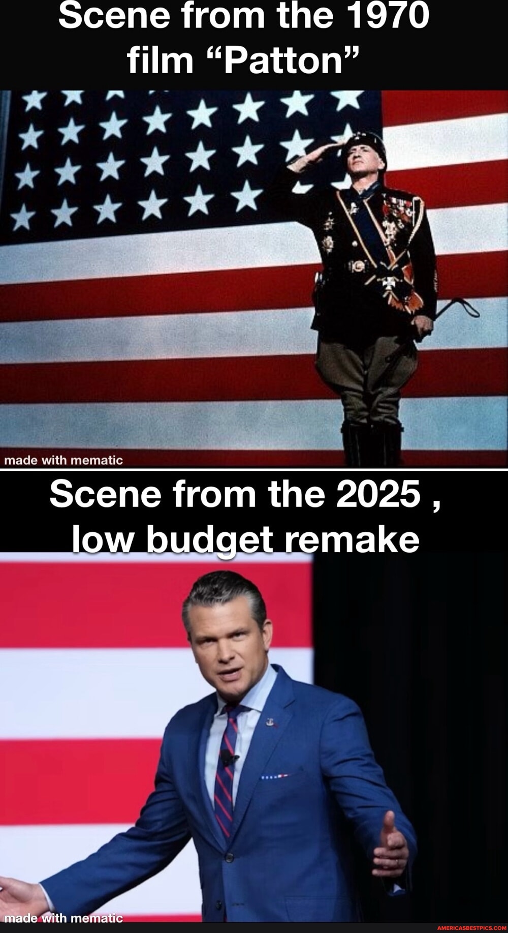 Scene from the 1970 film "Patton" Scene from the 2025 , low budget ...