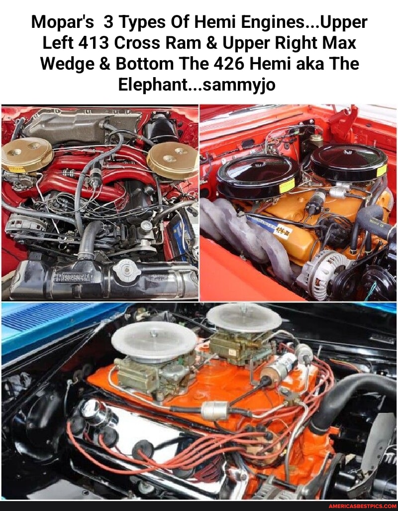 Mopar's 3 Types Of Hemi Engines...Upper Left 413 Cross Ram & Upper ...