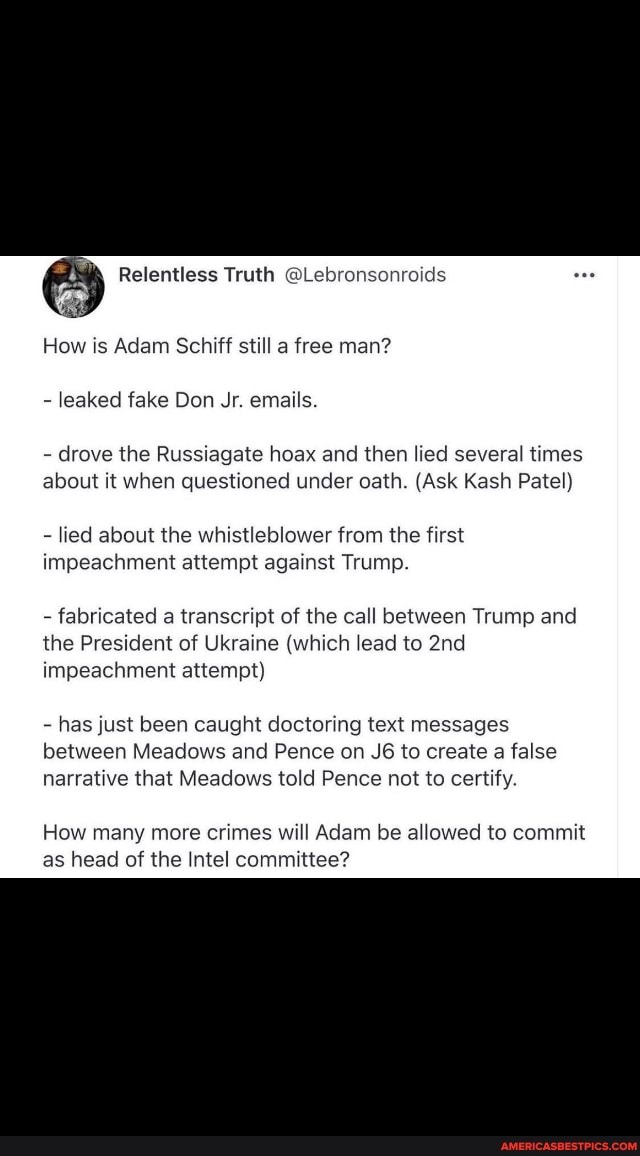 Relentless Truth @Lebronsonroids How is Adam Schiff still a free man ...