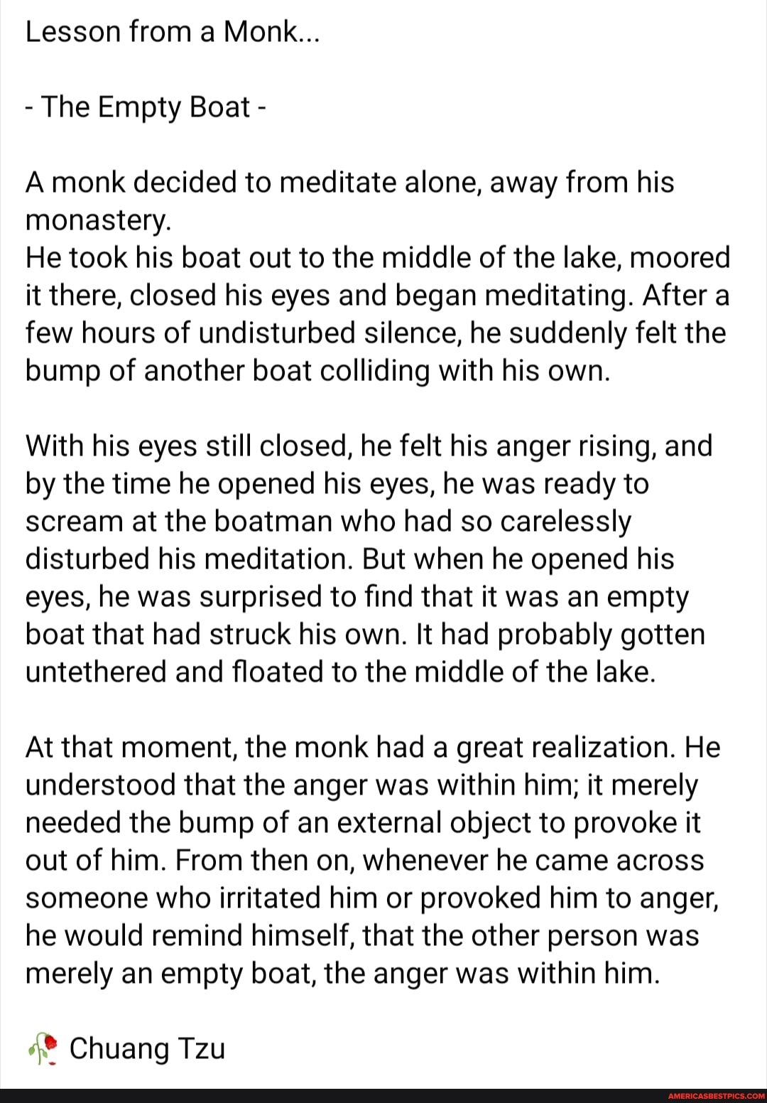Lesson from a Monk... - The Empty Boat - A monk decided to meditate ...