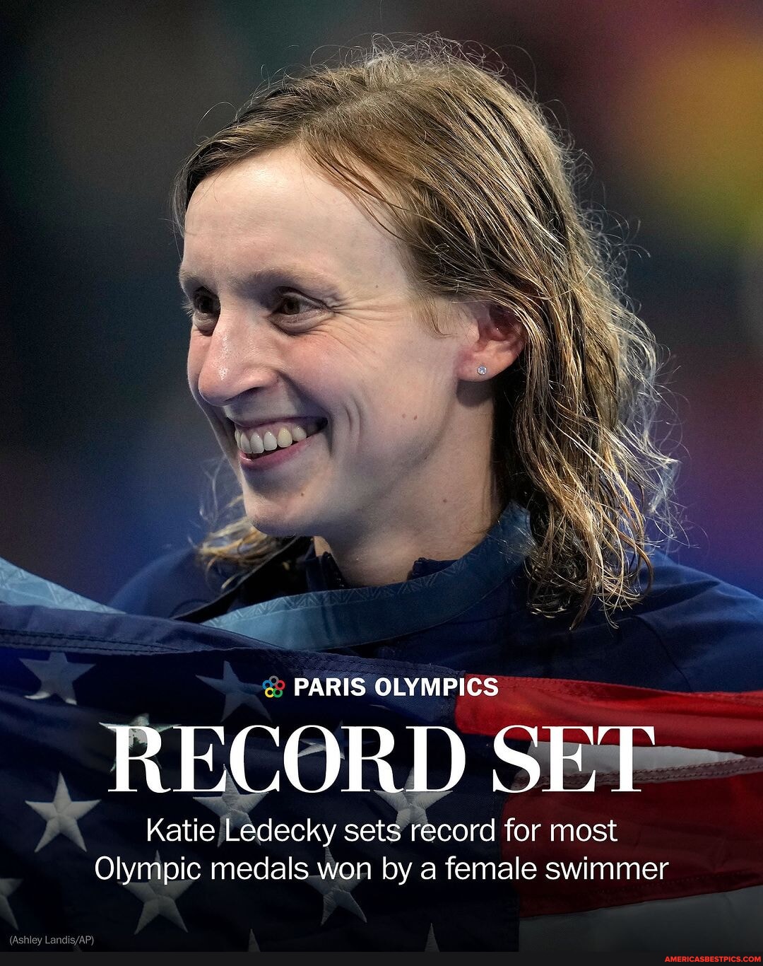 Katie Ledecky set the record for most Olympic medals won by a female swimmer on Thursday when ...