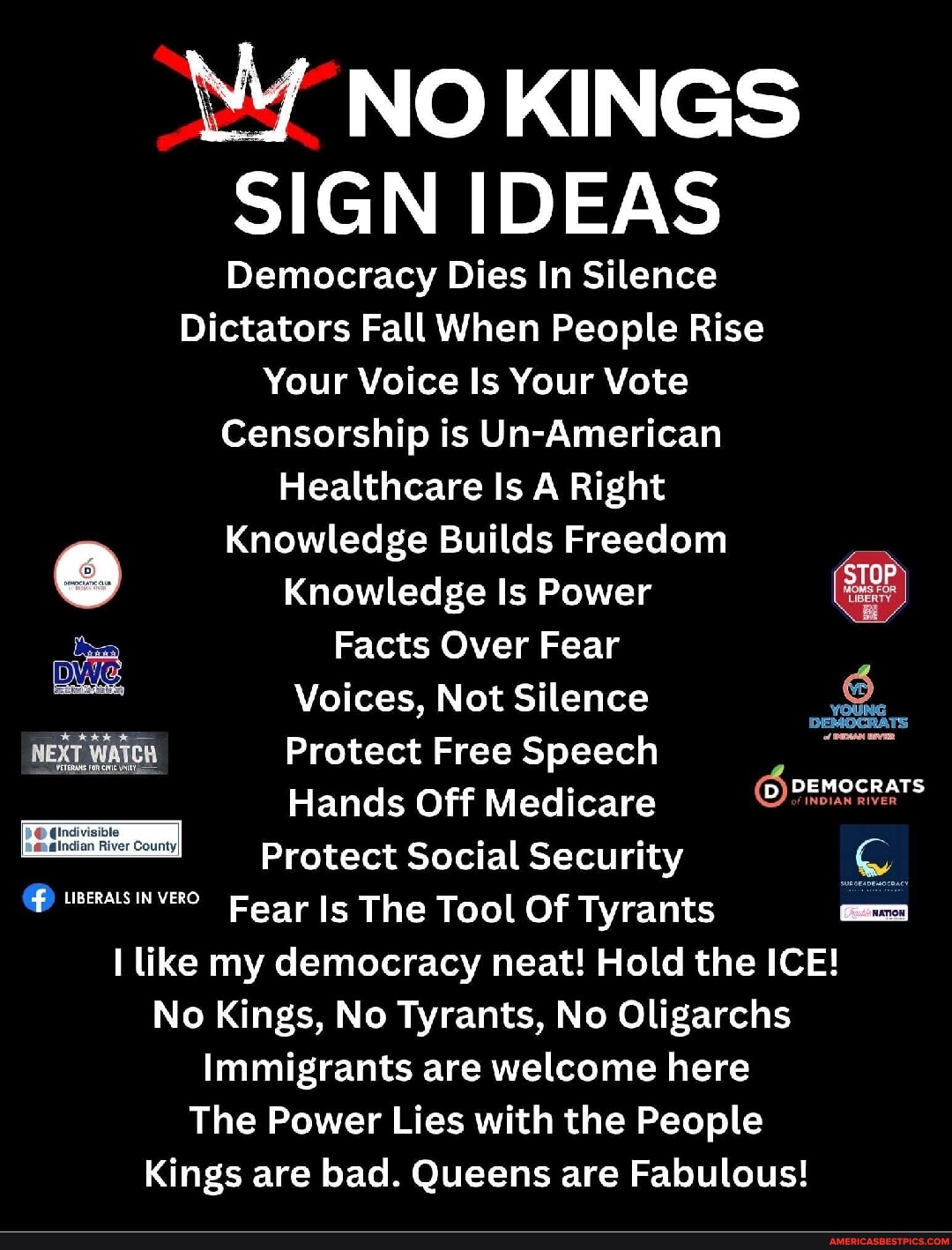 NO KINGS SIGN IDEAS Democracy Dies In Silence Dictators Fall When ...