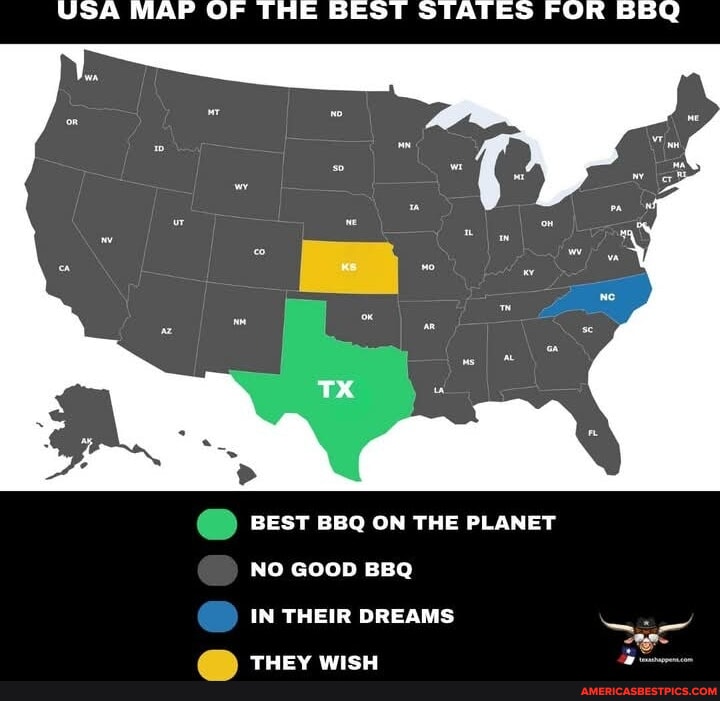 USA MAP OF THE BEST STATES FOR BBQ BEST BBQ ON THE PLANET NO GOOD BBQ ...