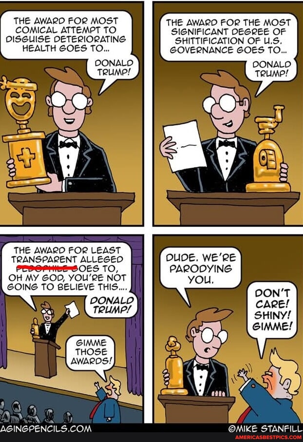 THE AWARD FOR MOST COMICAL ATTEMPT TO OISGLISE DETERIORATING HEALTH ...