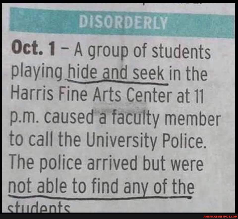 Oct. 1 - A group of students playing hide and seek in the Harris Fine ...