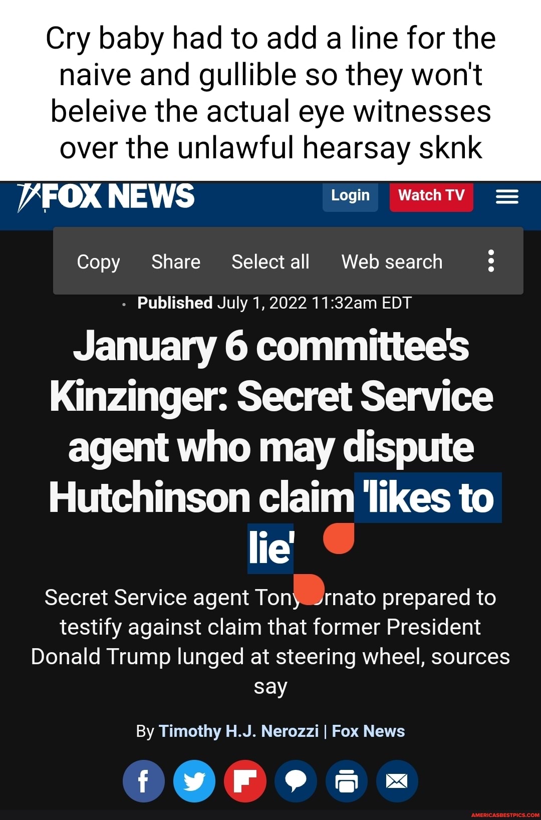 Cry baby had to add a line for the naive and gullible so they wont ...