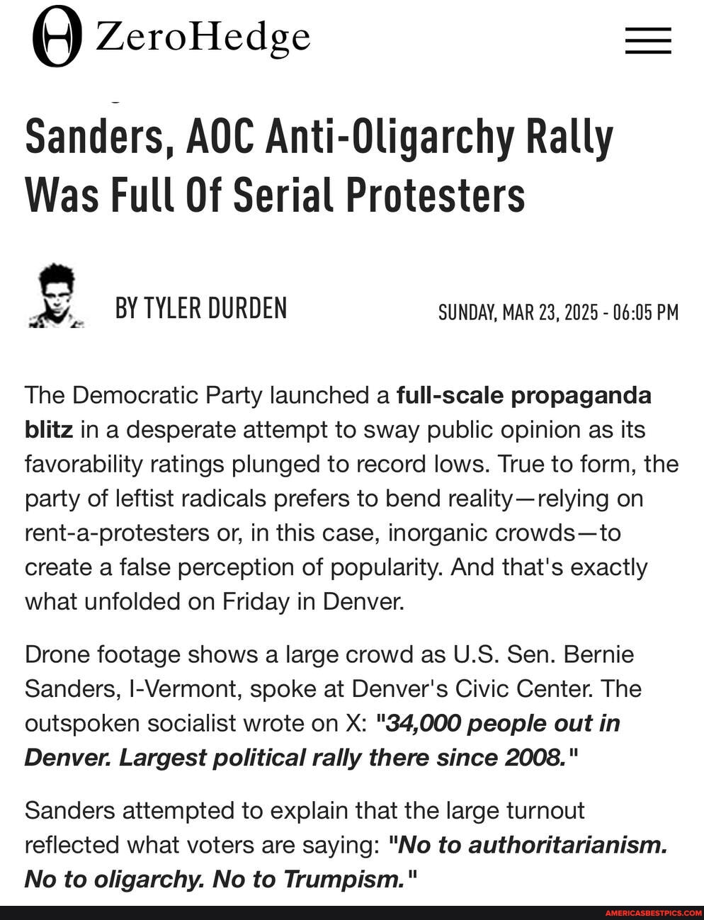 ZeroHedge Sanders, ADC Anti-Oligarchy Rally Was Full Of Serial ...