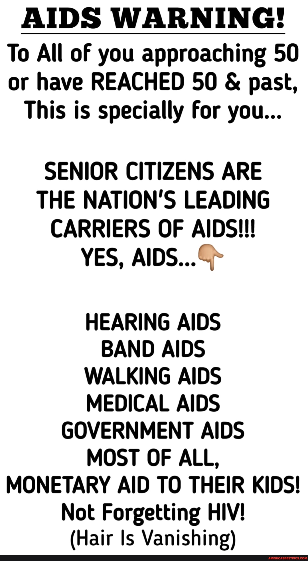 AIDS WARNING! To All of you approaching 50 or have REACHED 50 & past ...