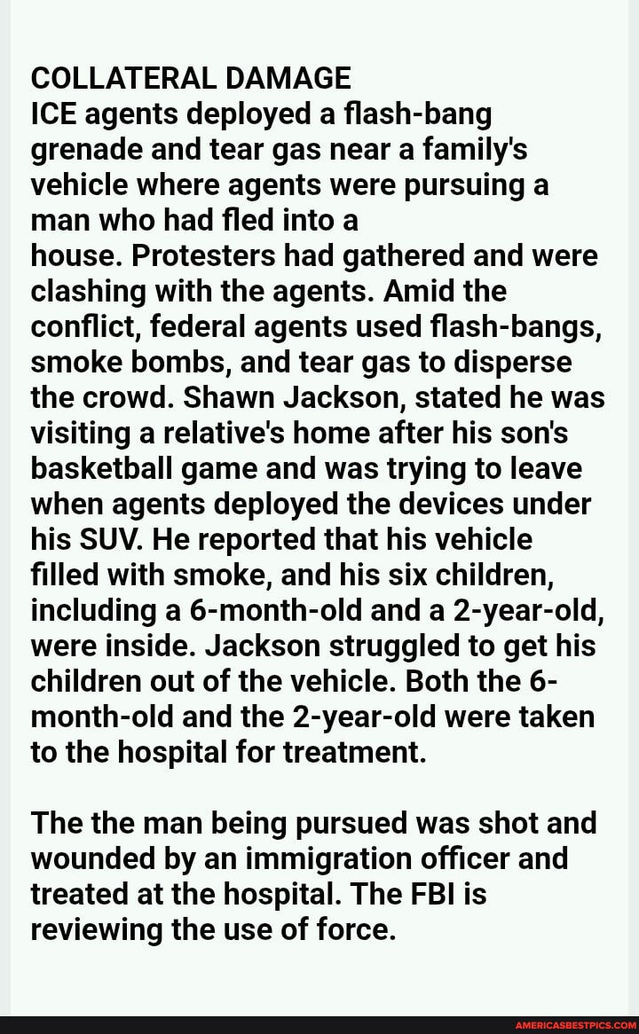COLLATERAL DAMAGE ICE agents deployed a flash-bang grenade and tear gas ...