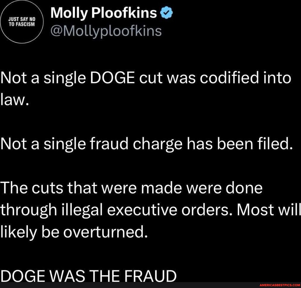 JUST Molly Ploofkins @ TO FASCISM @Mollyploofkins Not a single DOGE cut was codified into law ...