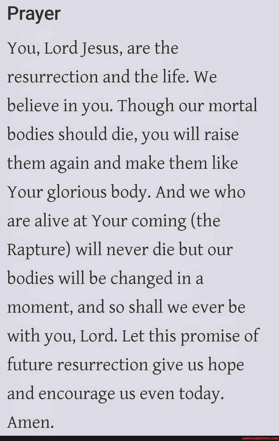 Prayer You, Lord Jesus, are the resurrection and the life. We believe ...