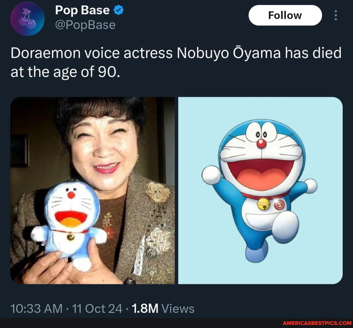 Pop Base @ @PopBase Doraemon voice actress Nobuyo Oyama has died at the ...