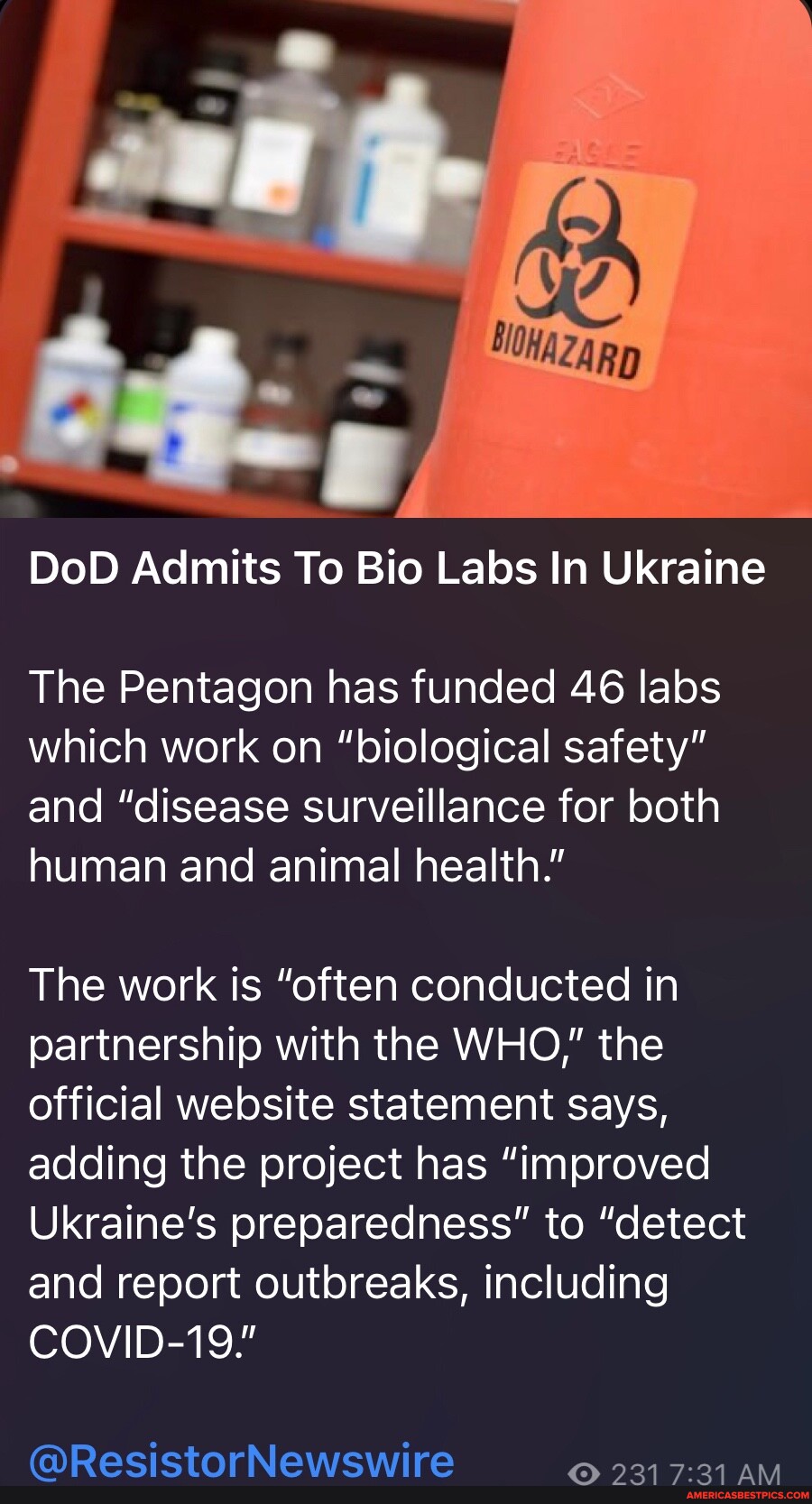 DoD Admits To Bio Labs In Ukraine The Pentagon has funded 46 labs which ...