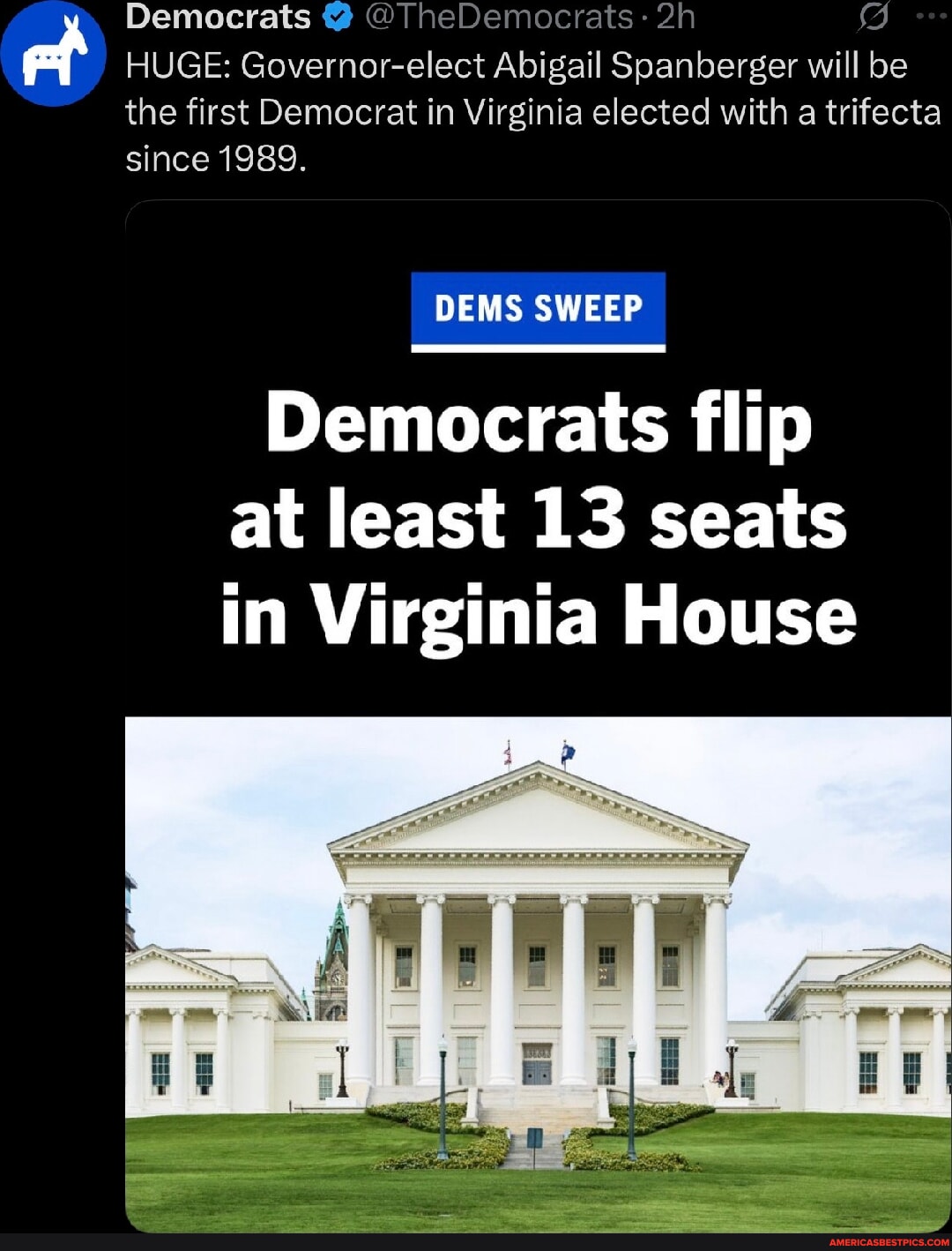 Democrats @ @TheDemocrats- HUGE: Governor-elect Abigail Spanberger will ...