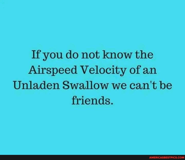 If you do not know the Airspeed Velocity of an Unladen Swallow we can't ...