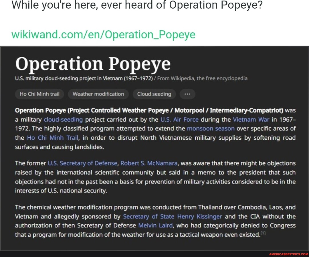 While youre here, ever heard of Operation Popeye? Operation Popeye US ...