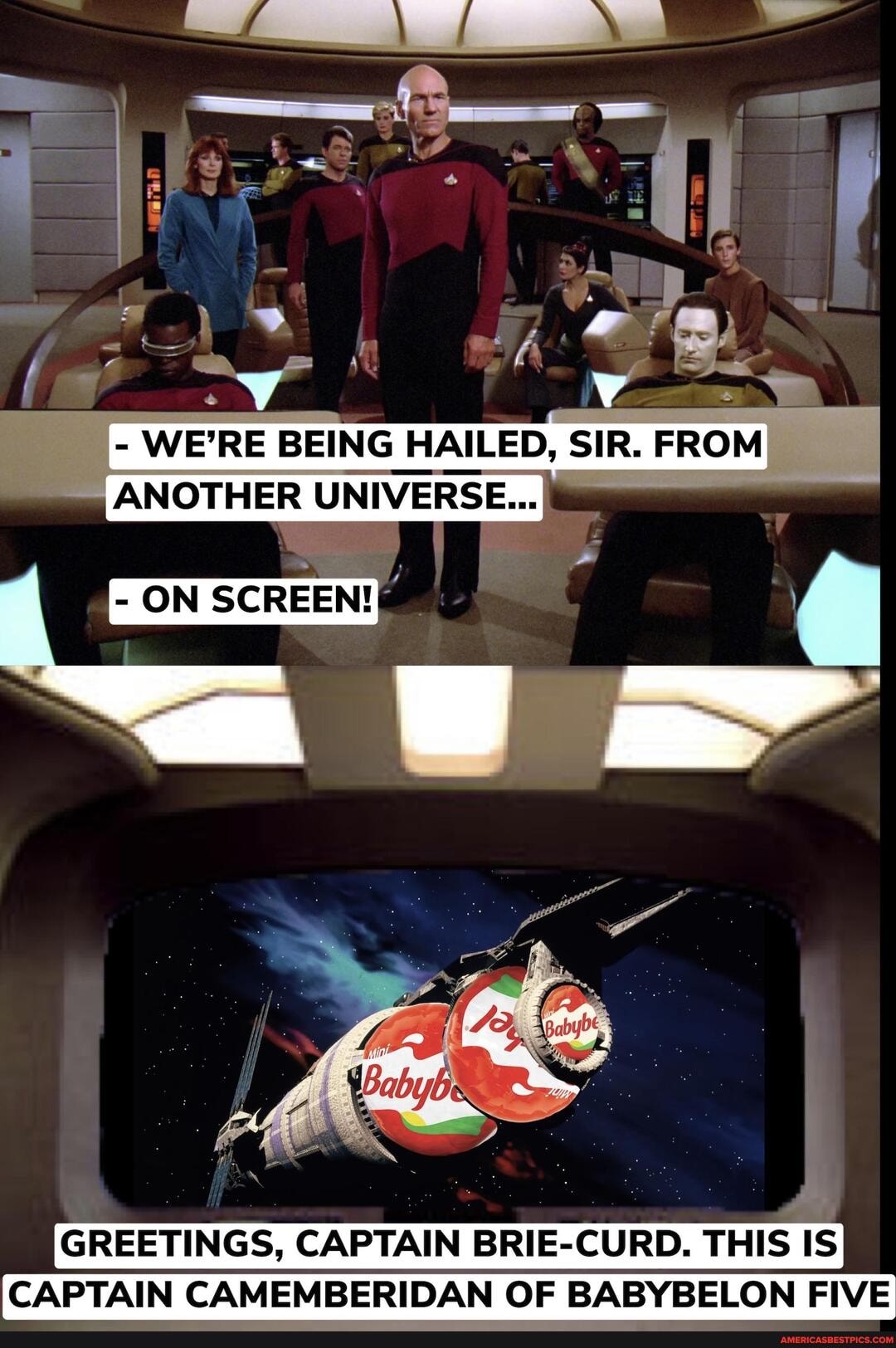 - WE'RE BEING HAILED, SIR. FROM ANOTHER UNIVERSE... GREETINGS, CAPTAIN ...
